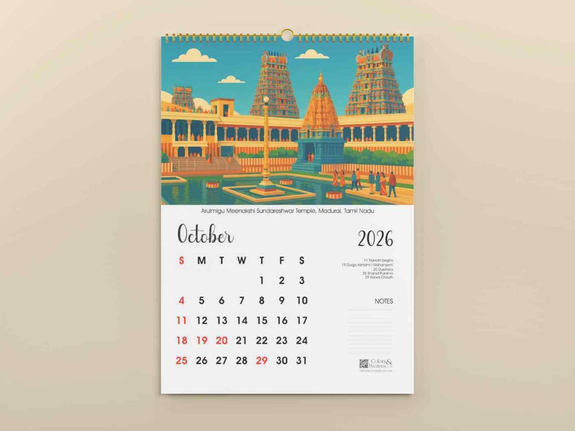 Hindu Calendar 2026, Temples, Festivals, Monthly Wall Art (digital ...
