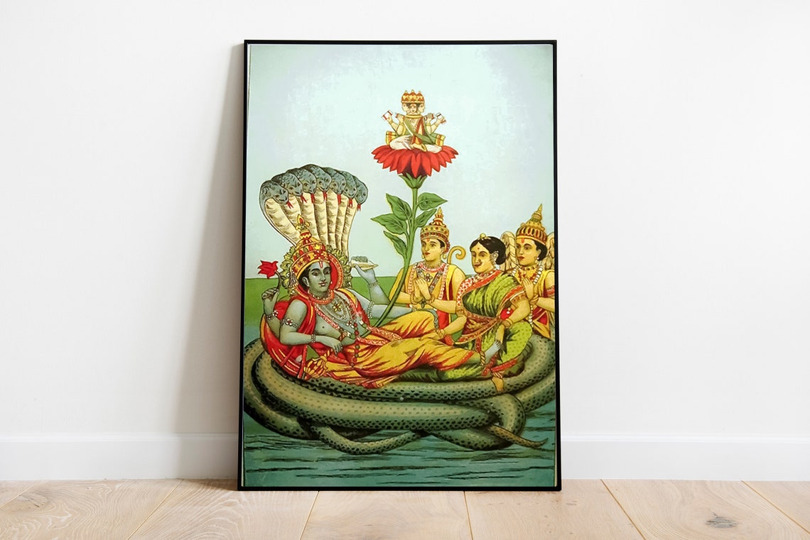 Lord Vishnu Poster Small Size Vishnu and Lakshmi Printindian | Etsy