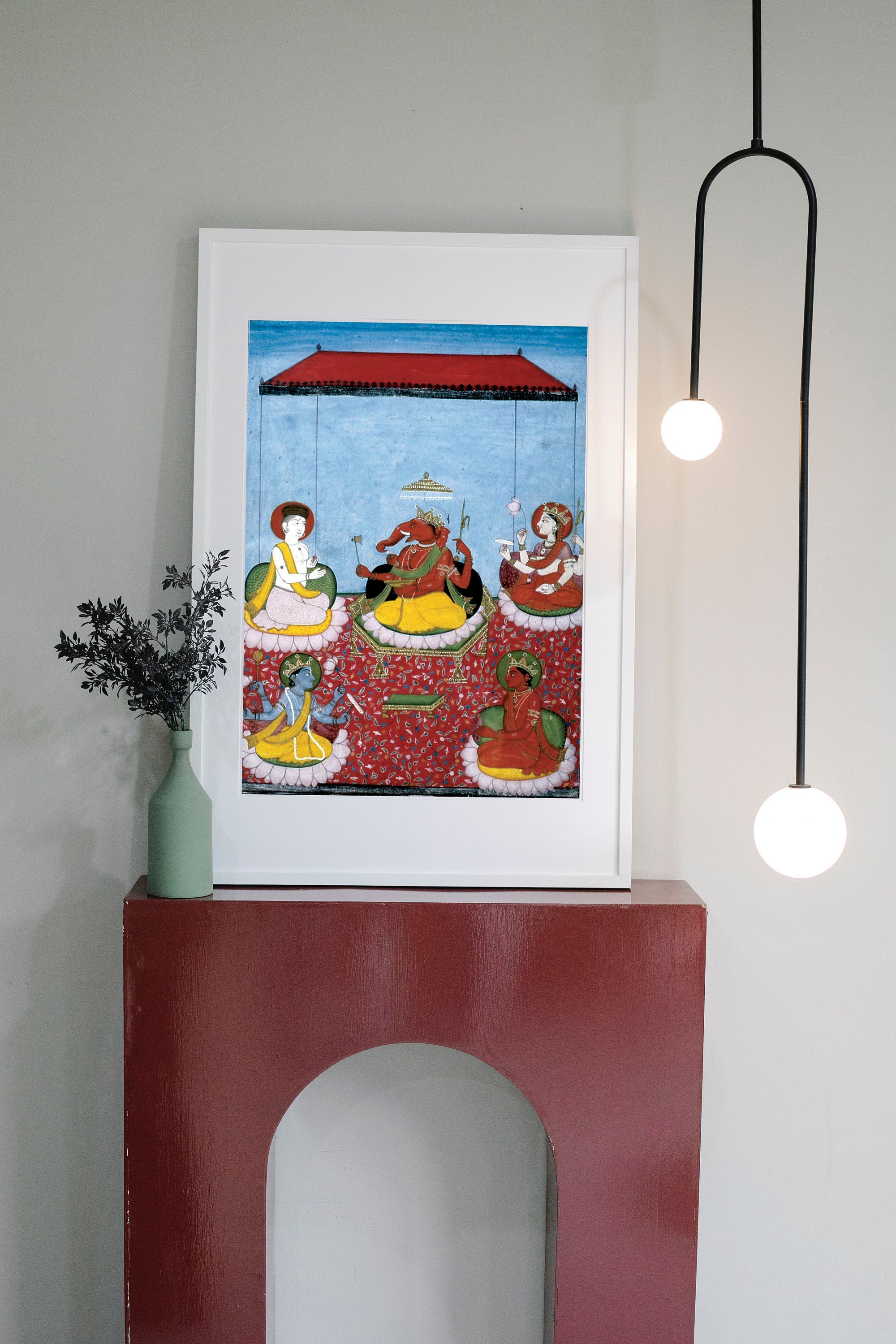 Ganesha Painting, Chaturbhuj Ganpati Print, Ganesh Miniature Painting ...