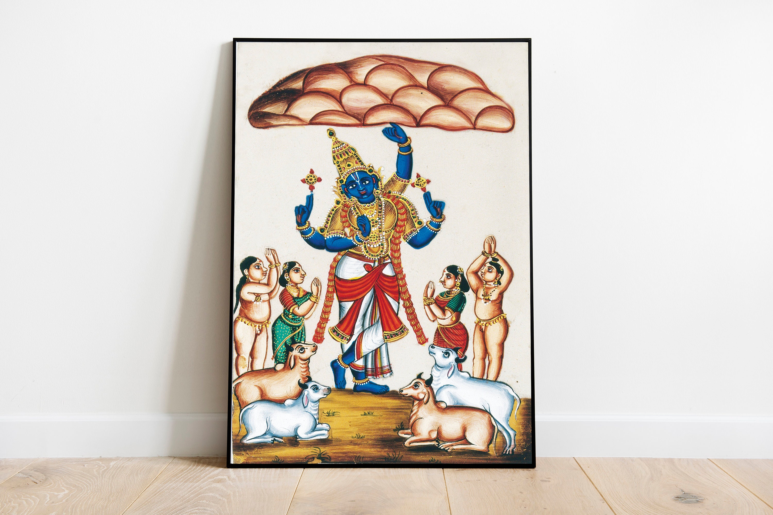 Shri Krishna Lifting Govardhan Mountain, Krishna Poster,indian God ...