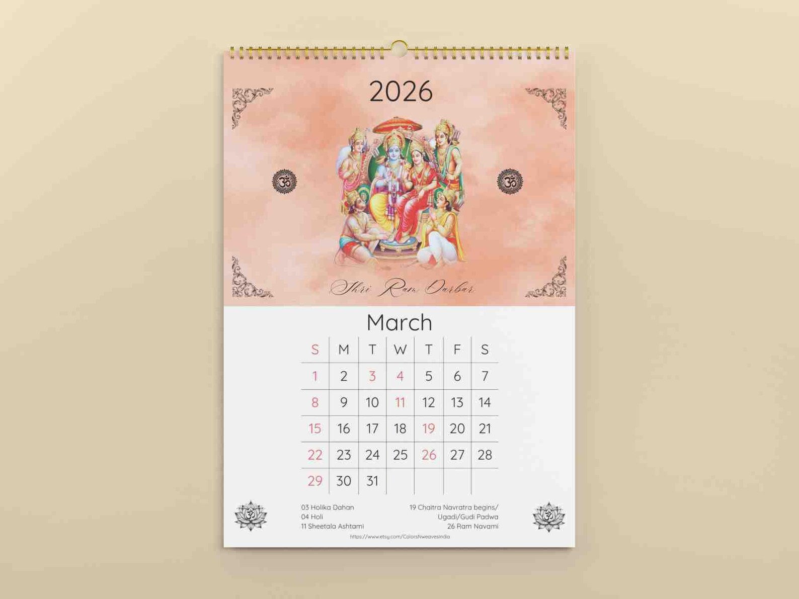 2026 Hindu Gods Calendar With Festivals List (digital Download) - Etsy