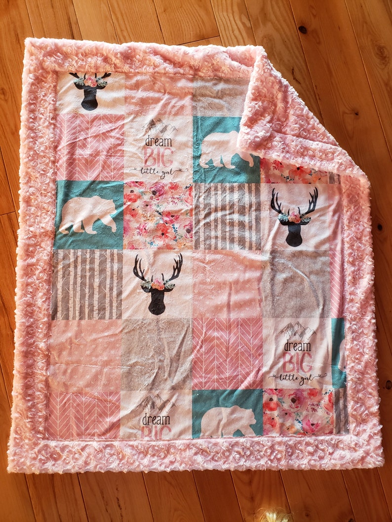 Minky Baby Blanket, Baby Girl Blanket, Minky Quilt, Boho Baby Blanket ...