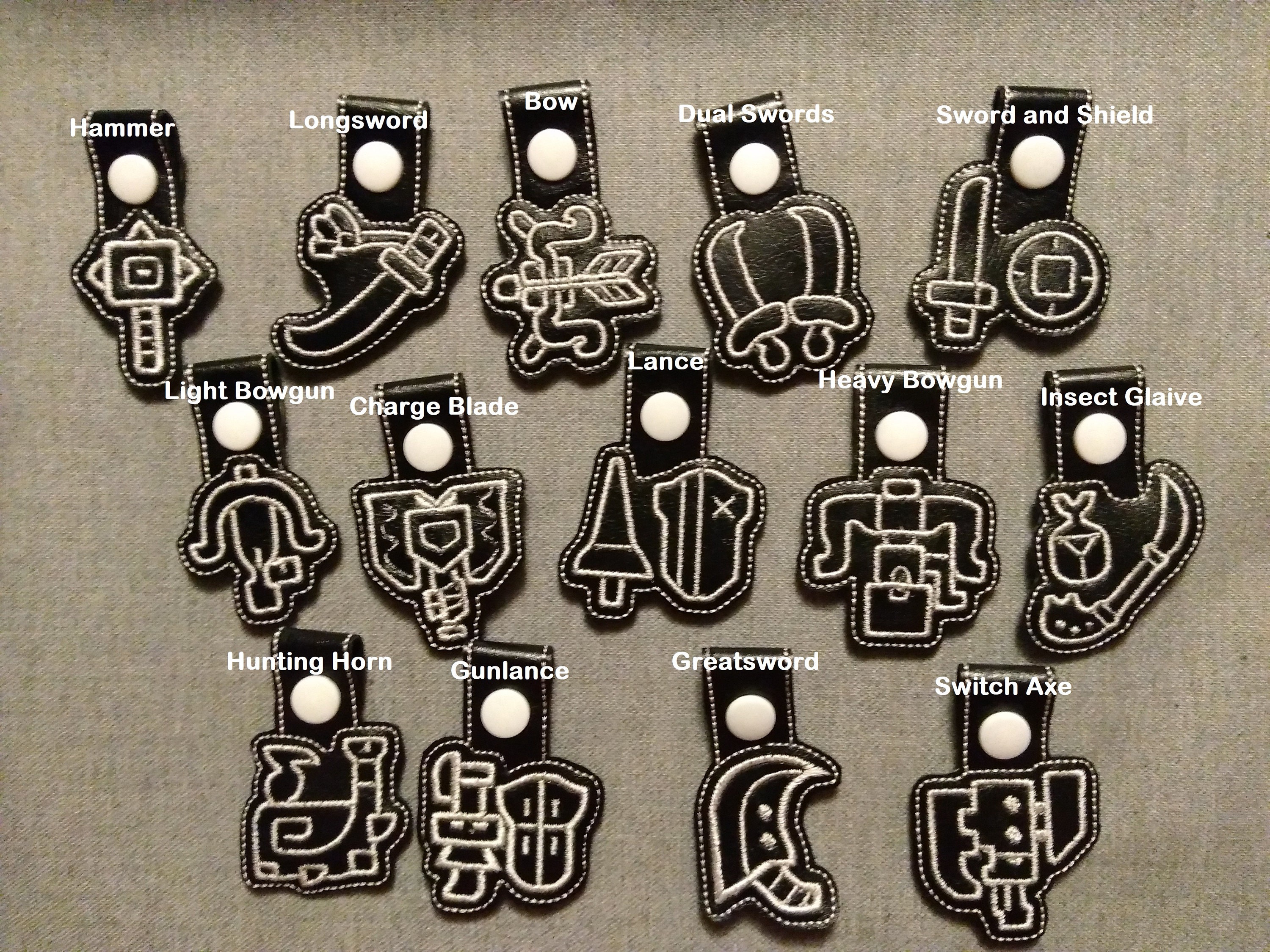 FAN MADE Embroidered Monster Hunter Snap Tab Keychain BLACK | Etsy