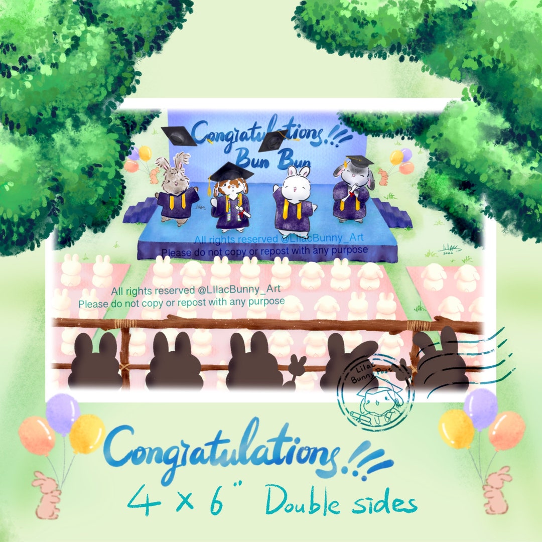 Congrats Graduates! Bunny Graduation Postcard, Lilacbunny Art Print - Etsy