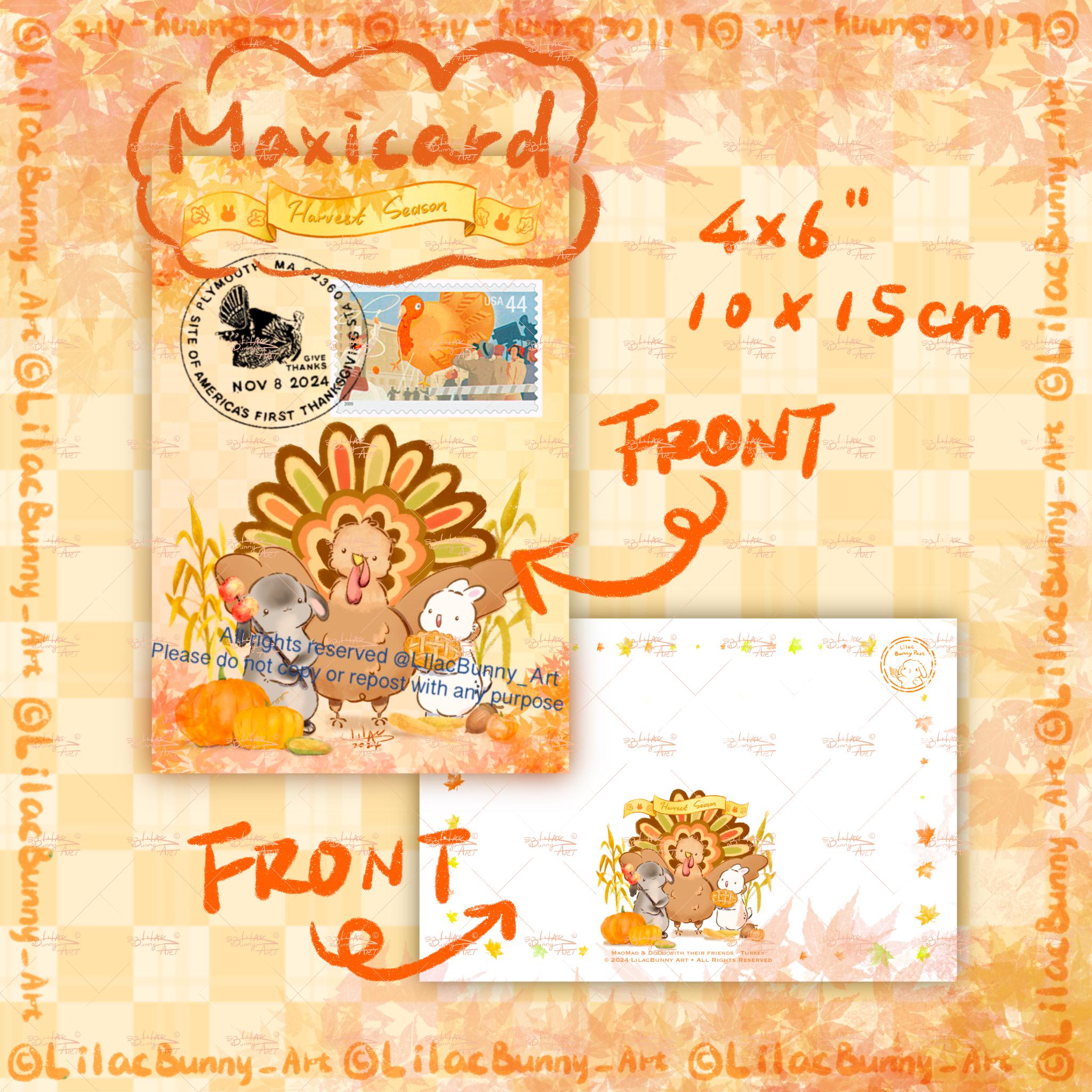 Maomao & Dodo With Their Friend Turkey Postcard, Harvest Season ...