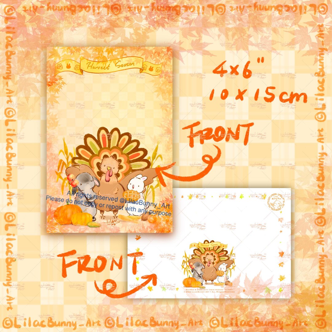 Maomao & Dodo With Their Friend Turkey Postcard, Harvest Season ...