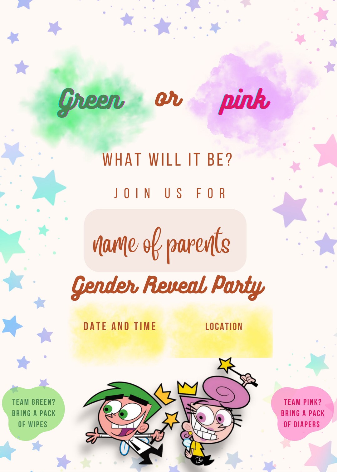 Fairly Odd Parents Gender Reveal Invitation - Etsy