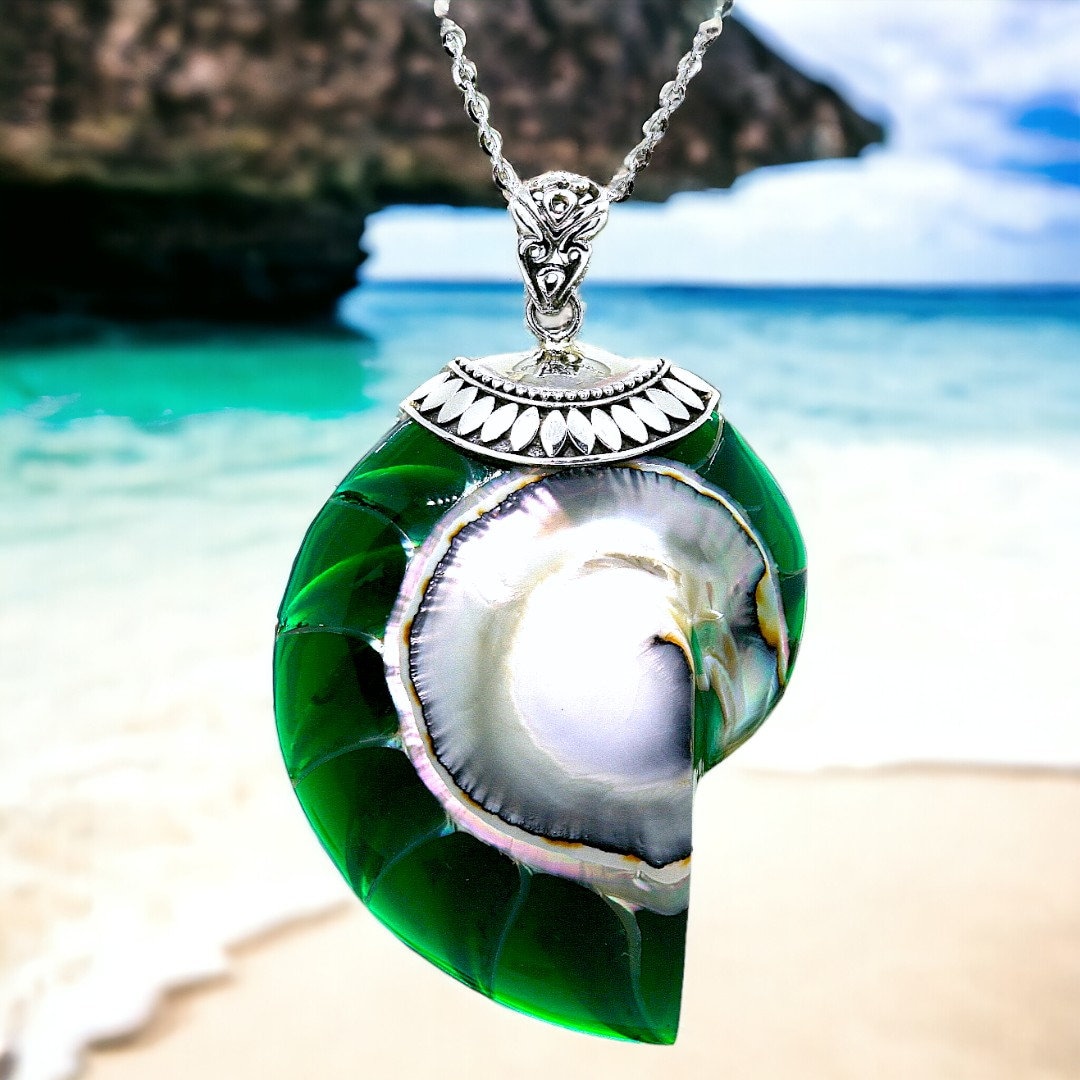 Unique Nautilus Shell Pendant Necklace – Green Pearl, Handcrafted ...