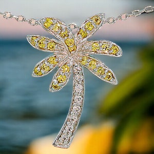 Sterling Silver Florida Canary Yellow Palm Tree Necklace, Palm Tree ...