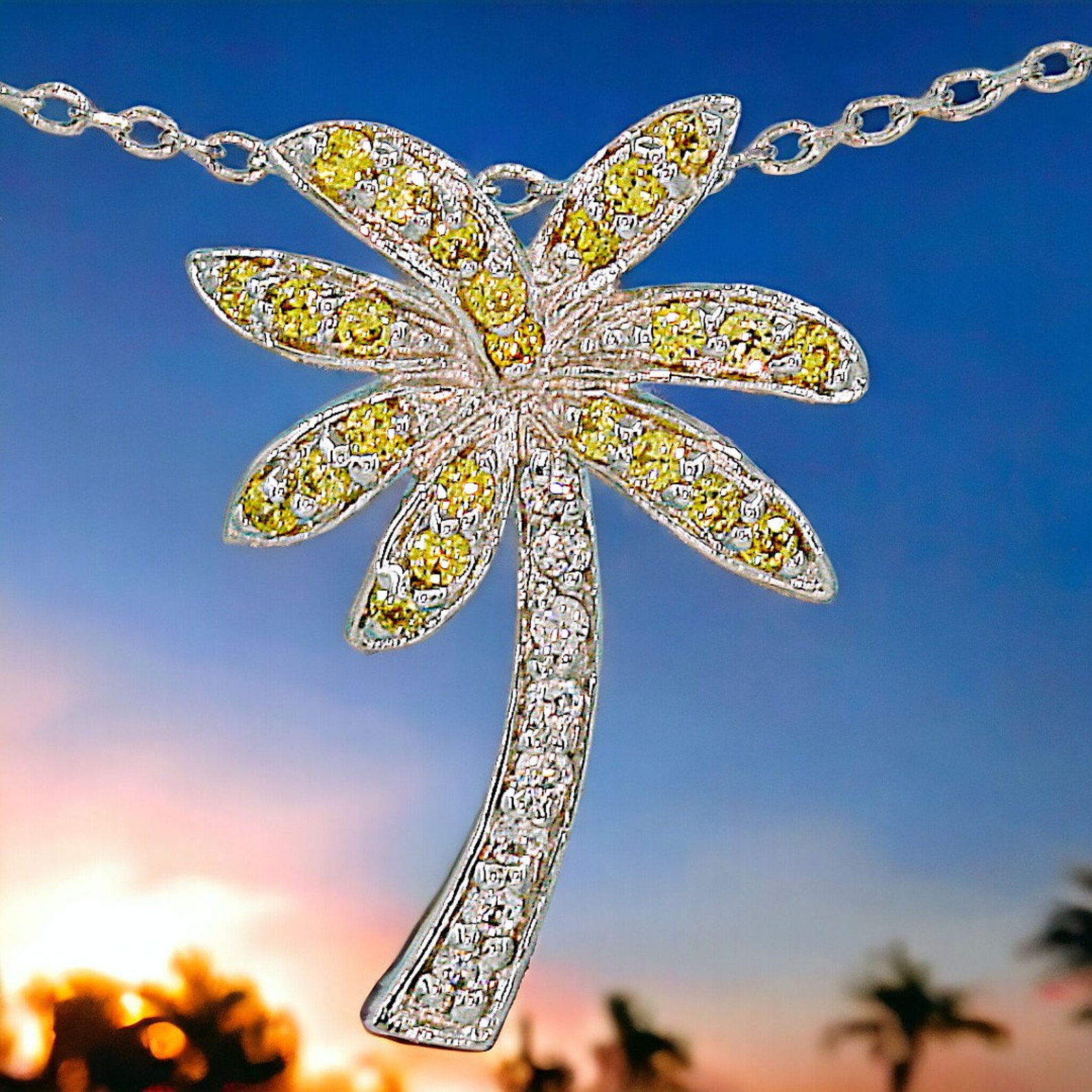 Sterling Silver Florida Canary Yellow Palm Tree Necklace, Palm Tree ...