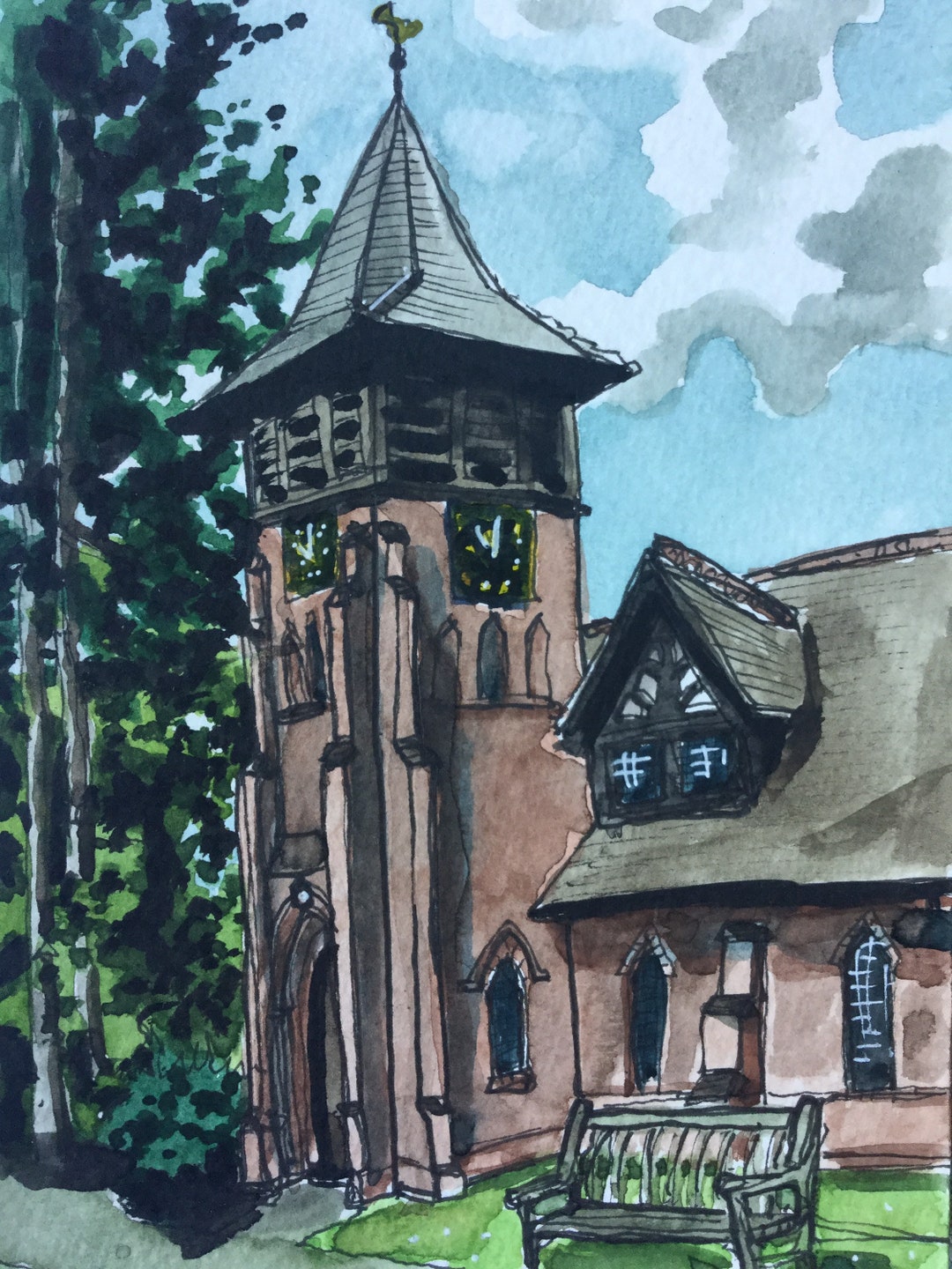 Postcard Painting St Nicholas Church, Kelvedon Hatch Near Brentwood ...