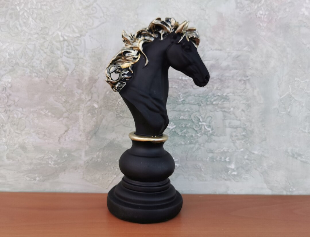Decorative Chess Knight Figure, Black Gold Knight Statue, Elegant ...