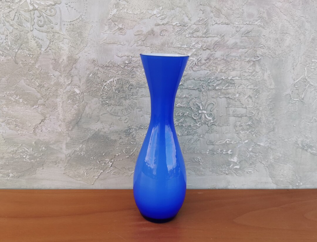 Small Blue Glass Vase, Blue Glass Vase, Miniature Flower Vase, Hand ...
