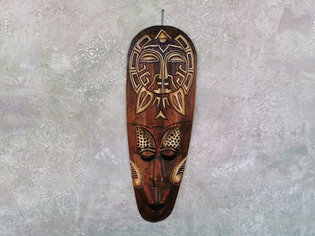 Mask, Vintage Wooden Hand Carved Mask, Totem Wooden Mask, Wood ...