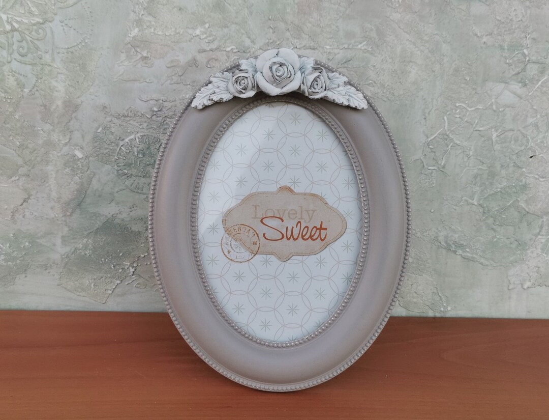 Vintage Photo Frame 5x7, Ellipse Photo Frame, Grey Elliptical Frame ...