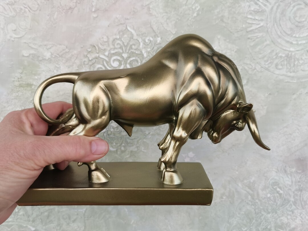 Bull, Vintage Bull Sculpture, Golden Taurus Figurine, Astrology Taurus ...