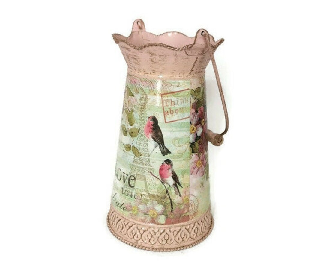Vintage Pink Metal Bucket Vintage Metal Flower Pot Worn - Etsy
