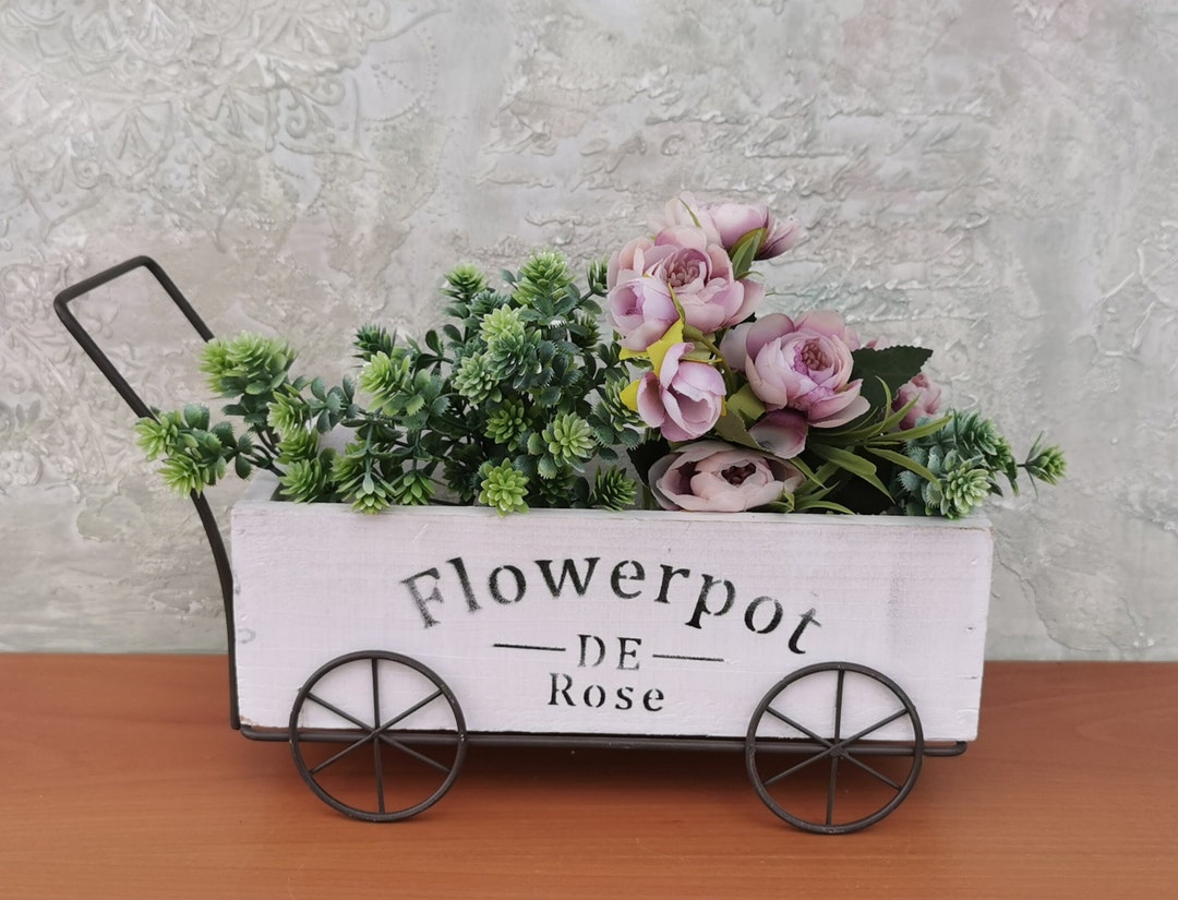 Vintage Metal Country Flower Pot, Shabby Wooden Flower Flowerpot, Home ...