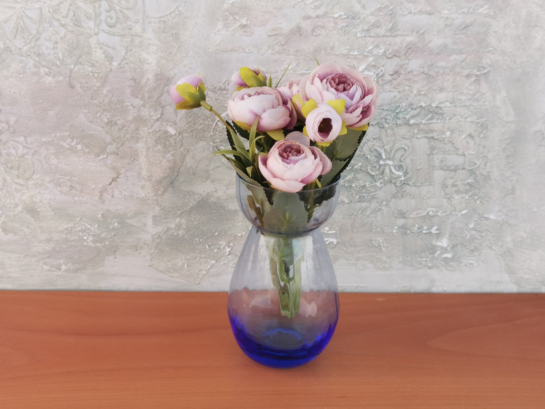 Small Blue Glass Vase, Cute Small Vase, Hand Blown Small Glass Vase ...