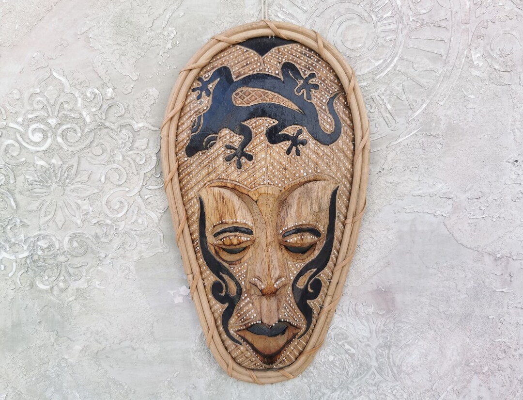 African Wall Mask, Salamander Tribal Mask Tiki, Tribal Primitive Decor ...