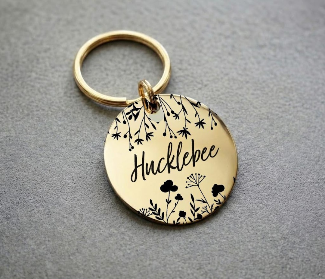 Engraved Floral Dog Tag, Personalized Stainless Steel Pet ID, Cute Dog ...