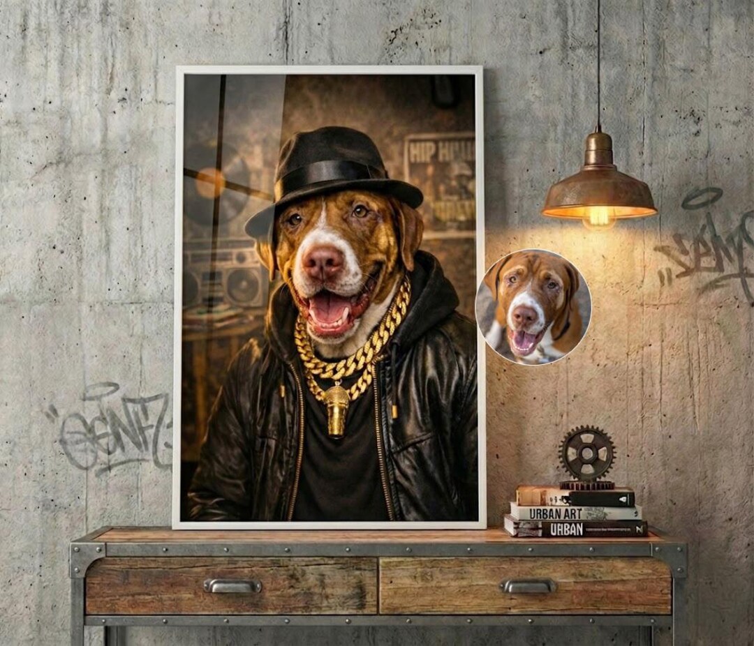 Custom Hip Hop Pet Portrait | Personalized Rap Art for Dog or Cat - Etsy
