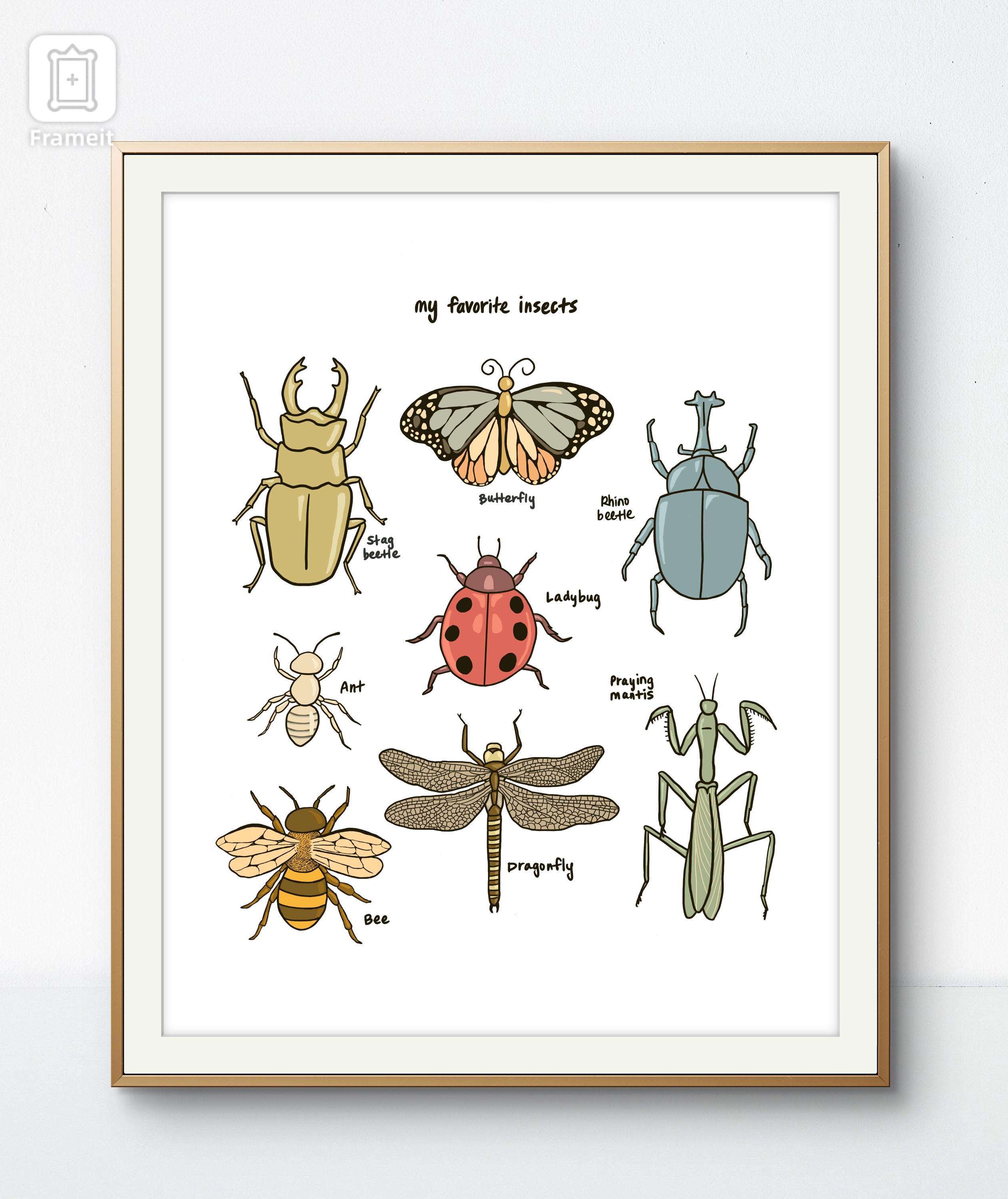 My Favorite Insects: DIGITAL DOWNLOAD Whimsical, Educational Kids Wall ...
