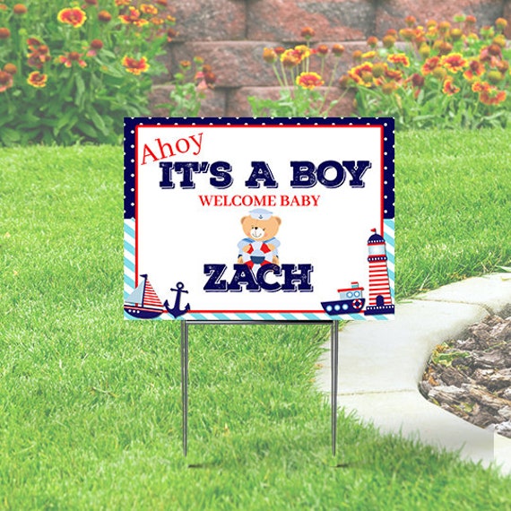 New Baby Boy Yard Sign AHOY It's A Boy With Name - Etsy