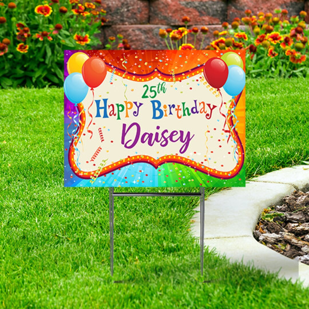 Happy Birthday Yard Sign Colorful With Balloons, Streamers ...