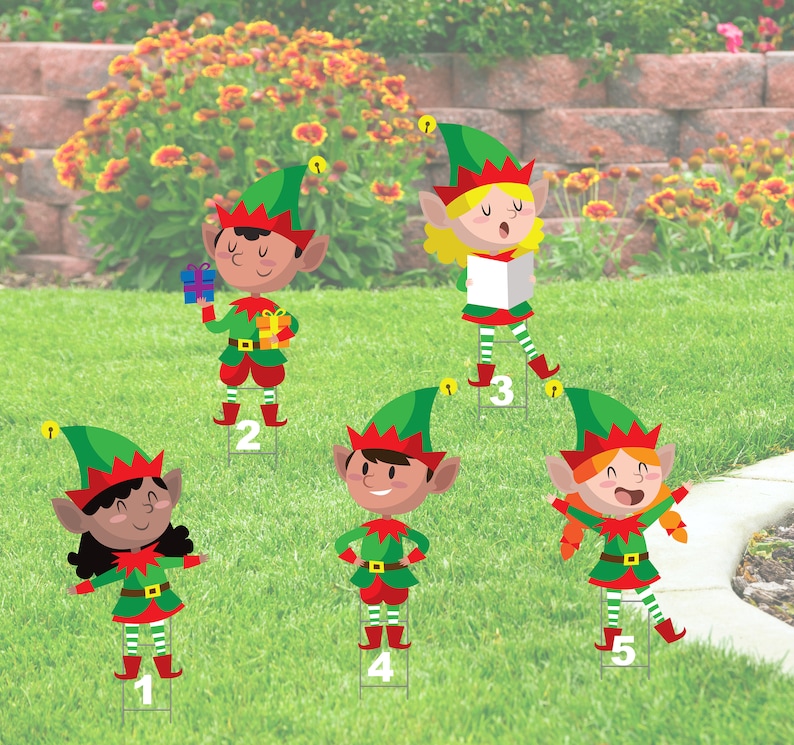 Elves Set of 5 Yard Sign Cutout Comes With H-stake 36'', Printed on ...
