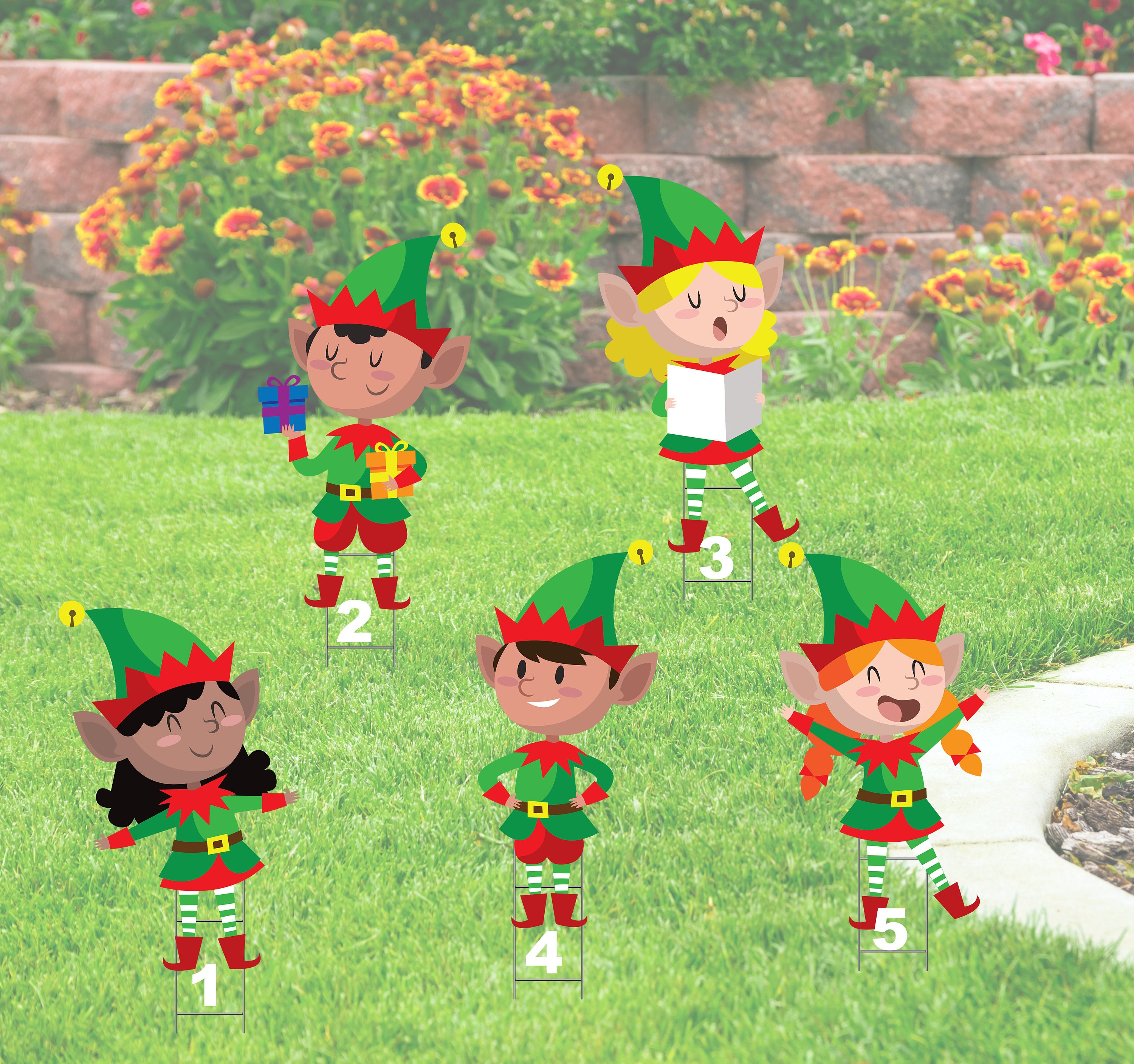 Elves Set of 5 Yard Sign Cutout Comes With H-stake 36'', Printed on ...