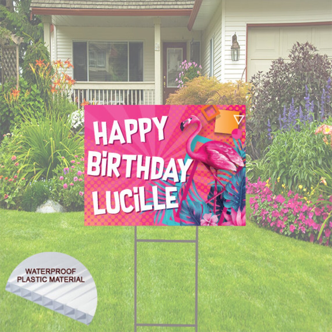 Pink Flamingo Happy Birthday Yard Sign Comes With H-stake 24x18 ...