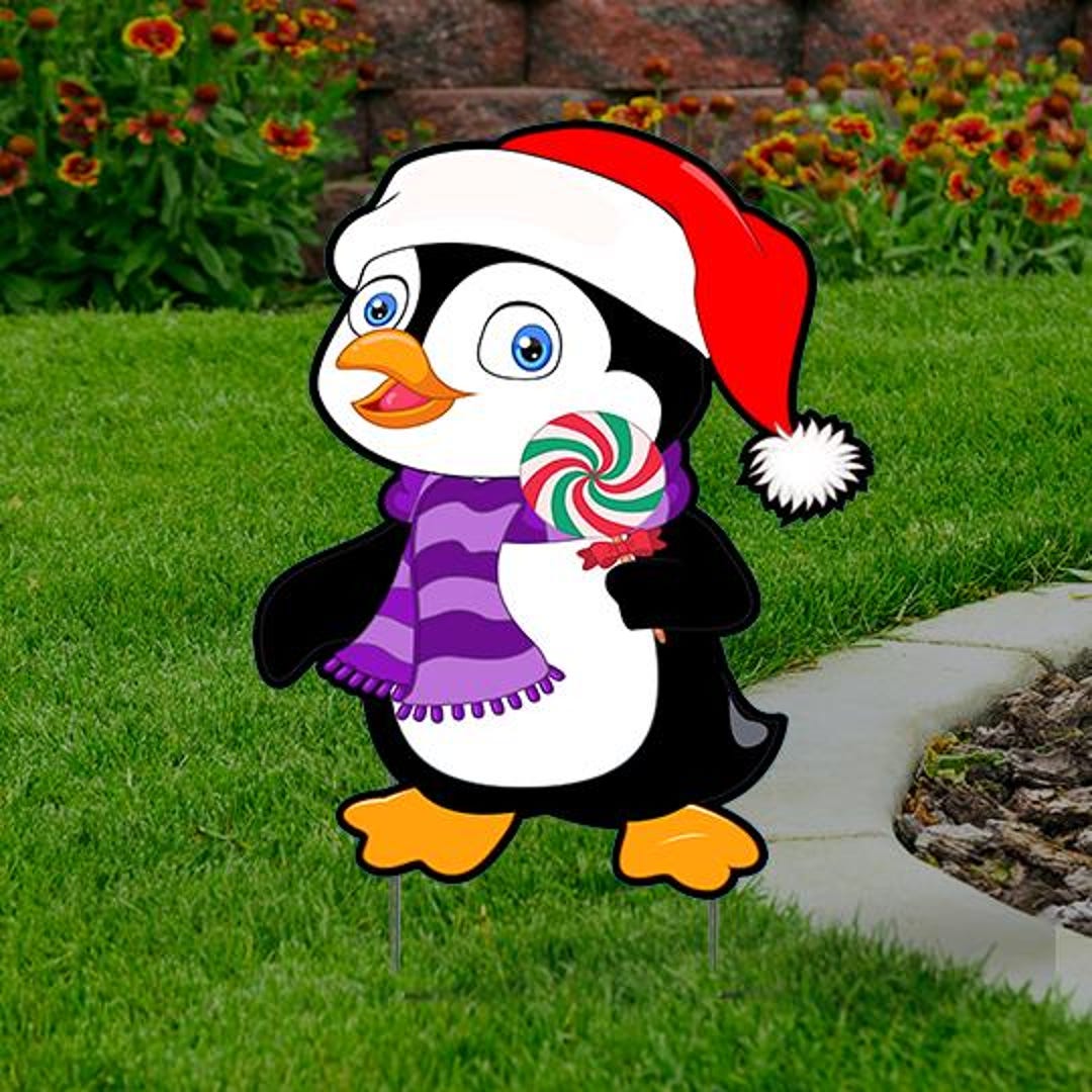 Penguin Christmas Yard Sign Cutout Comes With H-stake 28x23, Printed on ...