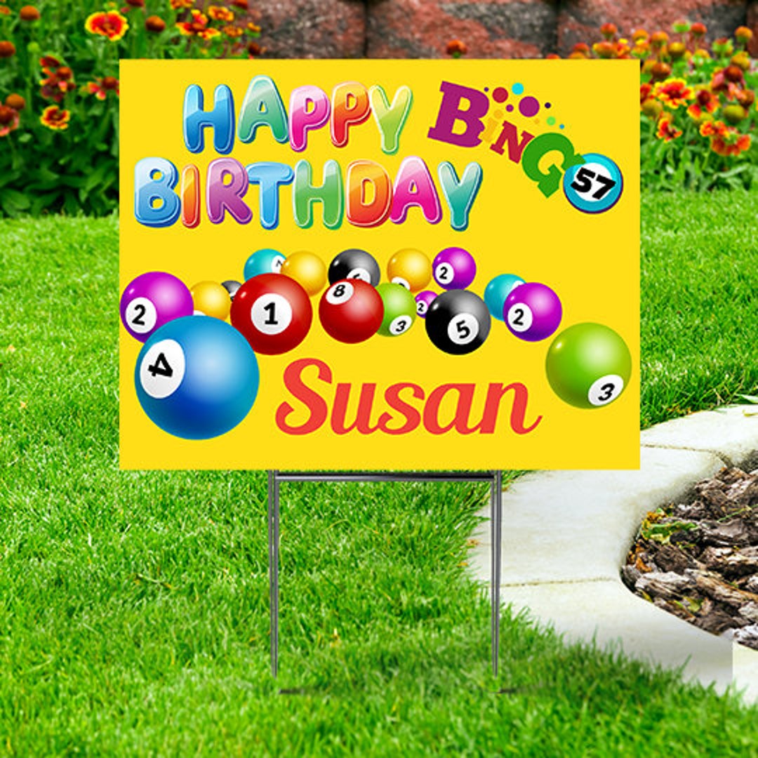 Bingo Happy Birthday Theme Yard Sign Comes With H-stake 24x18, Printed ...