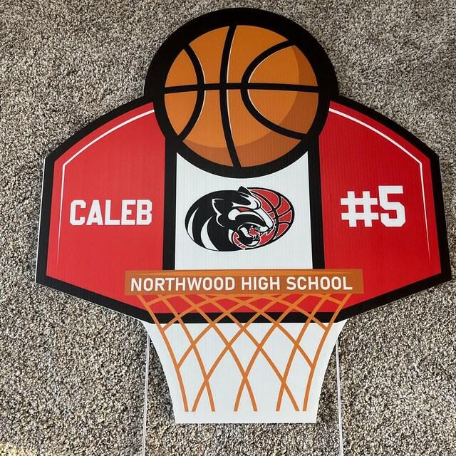 Basketball Yard Sign Customize With Name & Number, Goal With Ball ...