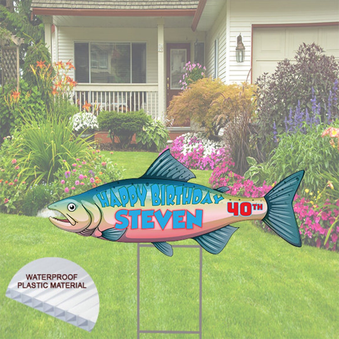 Big Fish Birthday Cut-out Yard Sign 32x15 With H-stake - Coroplast ...