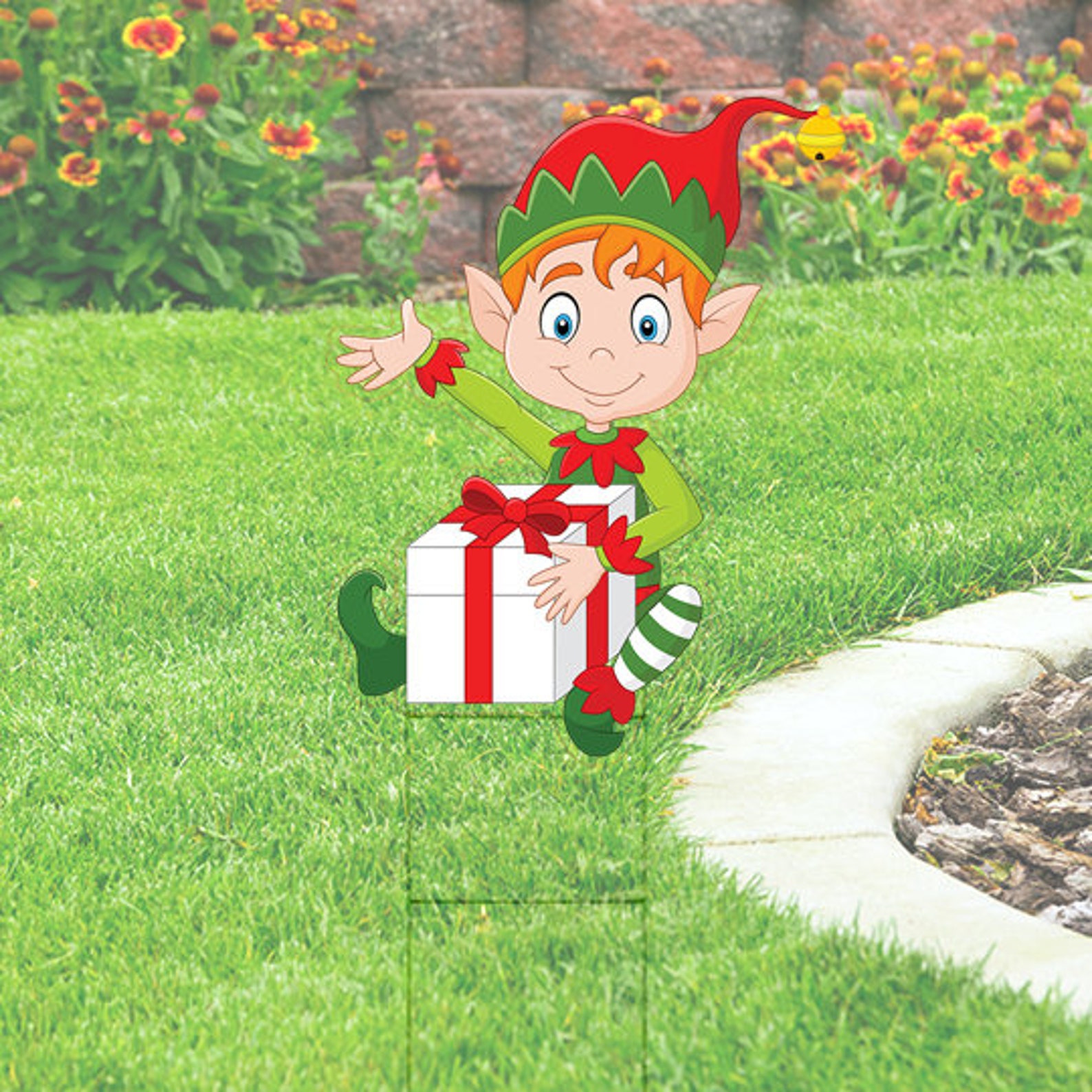Elf With Present Yard Sign Cutout Comes With H-stake 24x30, Printed on ...