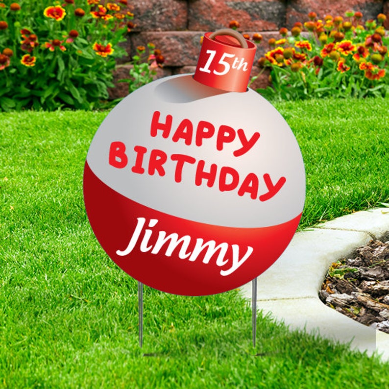 Fishing Bobber Happy Birthday Cut-out Yard Sign Comes With H-stake 24 ...
