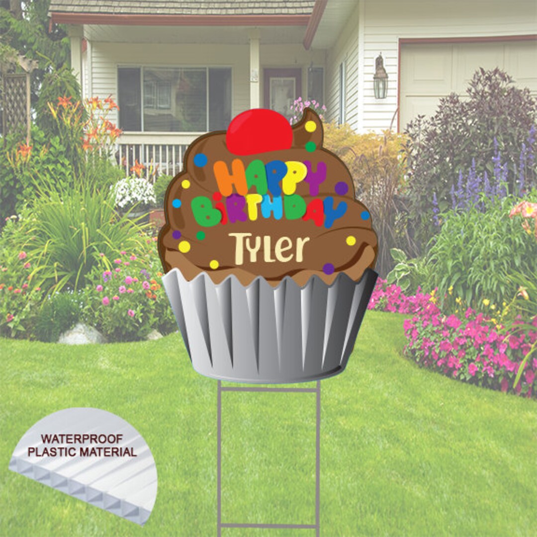 Happy Birthday Chocolate Cupcake Yard Sign With H-stake 24''x24 ...