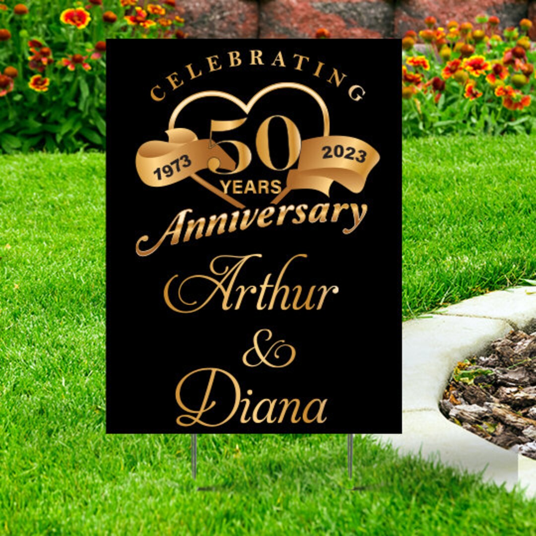 Anniversary Yard Sign, Black & Gold Printed, Comes With H-stake 24x18 ...