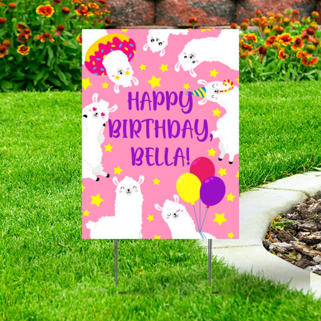 Happy Birthday Llama Theme Yard Sign Comes With H-stake 24x18 ...