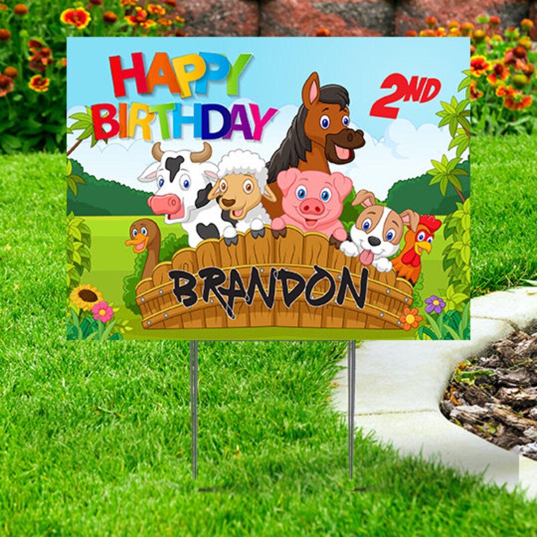 Happy Birthday Farm Animals Yard Sign Comes With H-stake 24x18, Printed ...