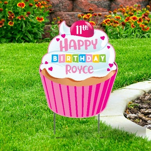 Happy Birthday Cupcake Yard Sign With H-stake Boy & Girl Options 24 ...