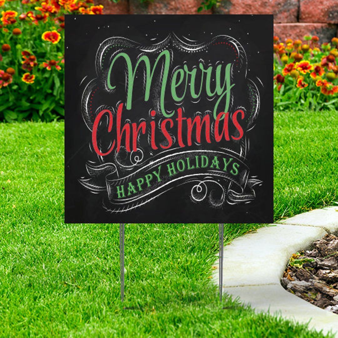 Merry Christmas & Happy Holidays Chalkboard Theme Yard Sign Cutout ...
