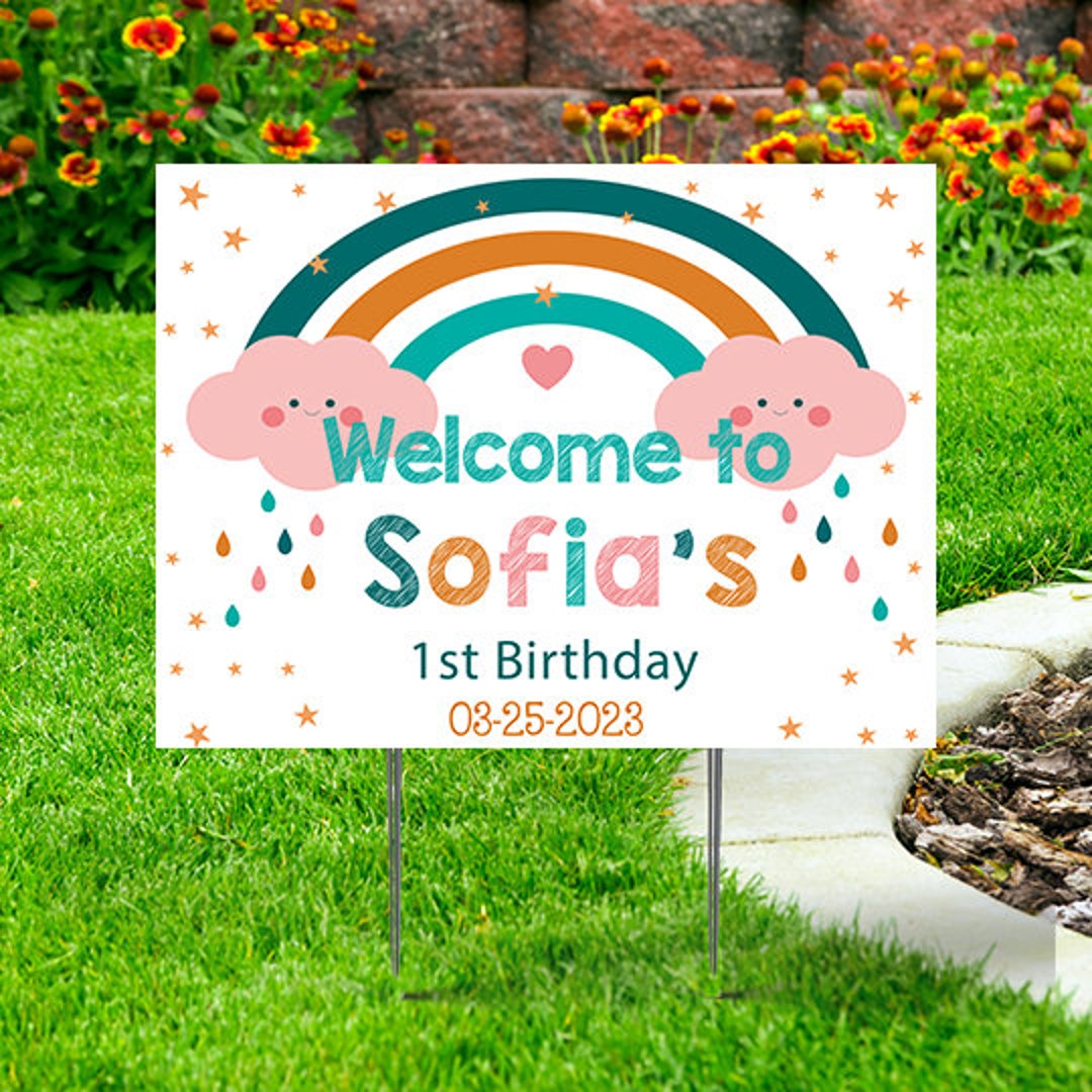 Rainbow Cloud Welcome to Birthday Yard Sign - Comes With H-stake 24x18 ...