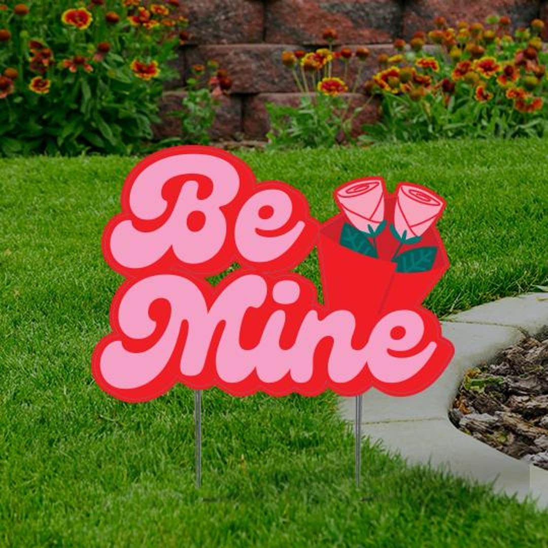 Be Mine Coroplast Cut-out Yard Sign With Stake - 24''x18'' Valentine's ...