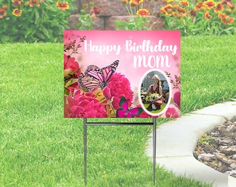 Happy Birthday Yard Sign Pink Background Comes With H-stake | Etsy