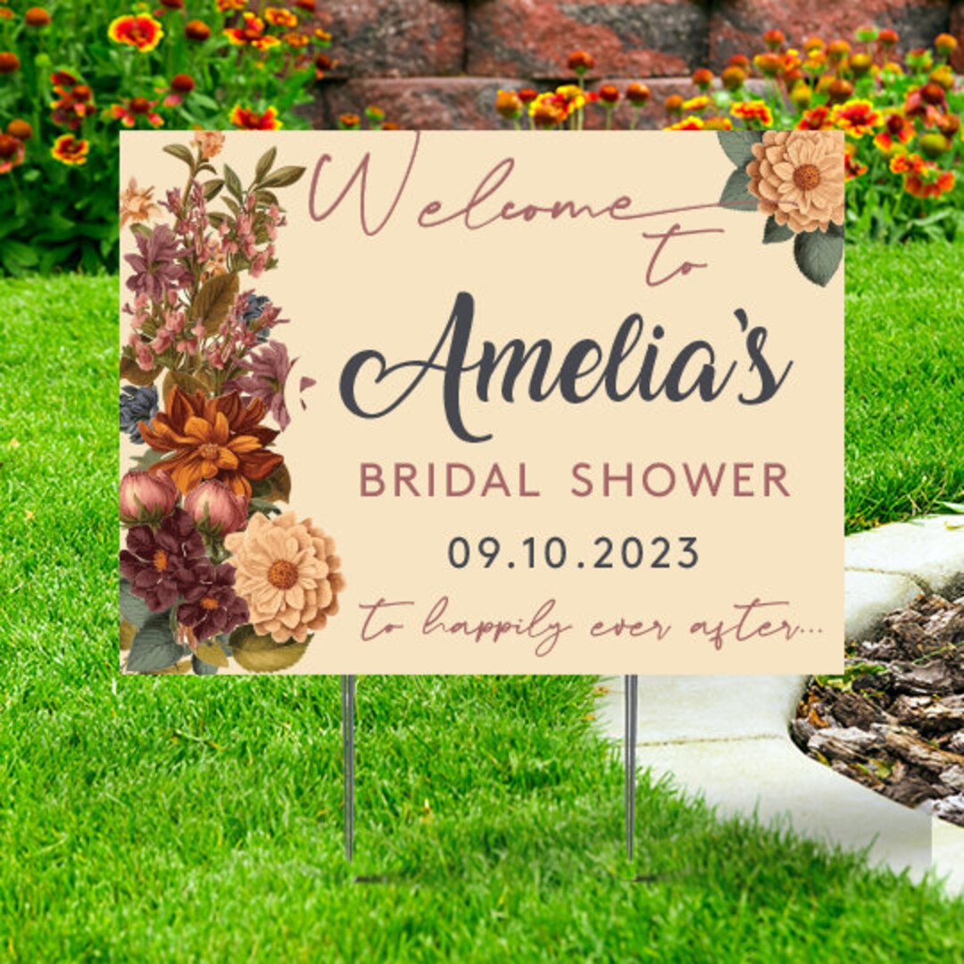 Bridal Shower Yard Sign , Tan Background With Fall Flowers (single or ...