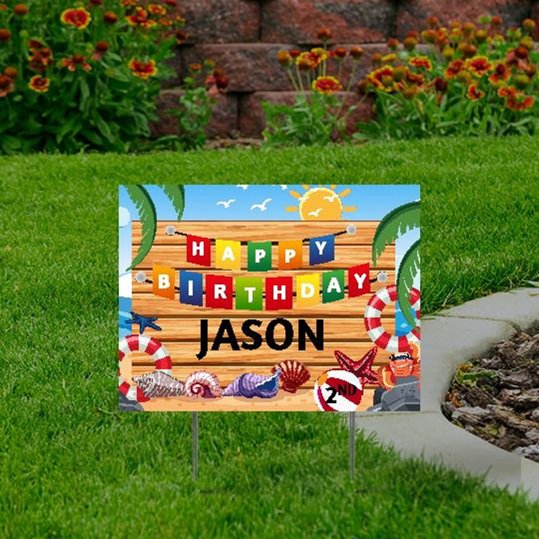 Beach Theme Happy Birthday Yard Sign Comes With H-stake 24x18 ...