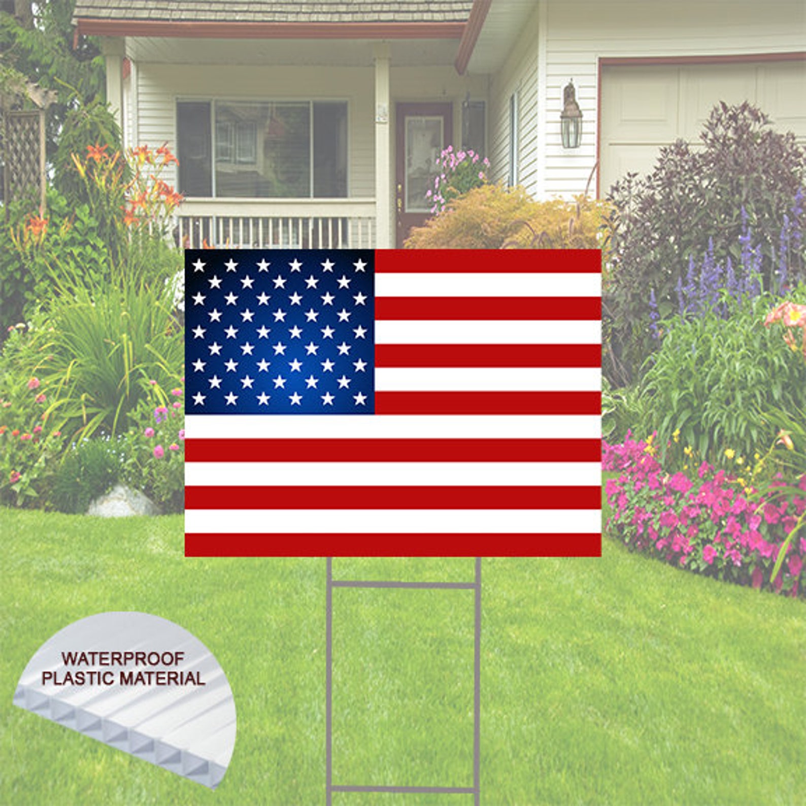 American Flag Yard Sign Comes With H-stake 24x18, Printed on Coroplast ...